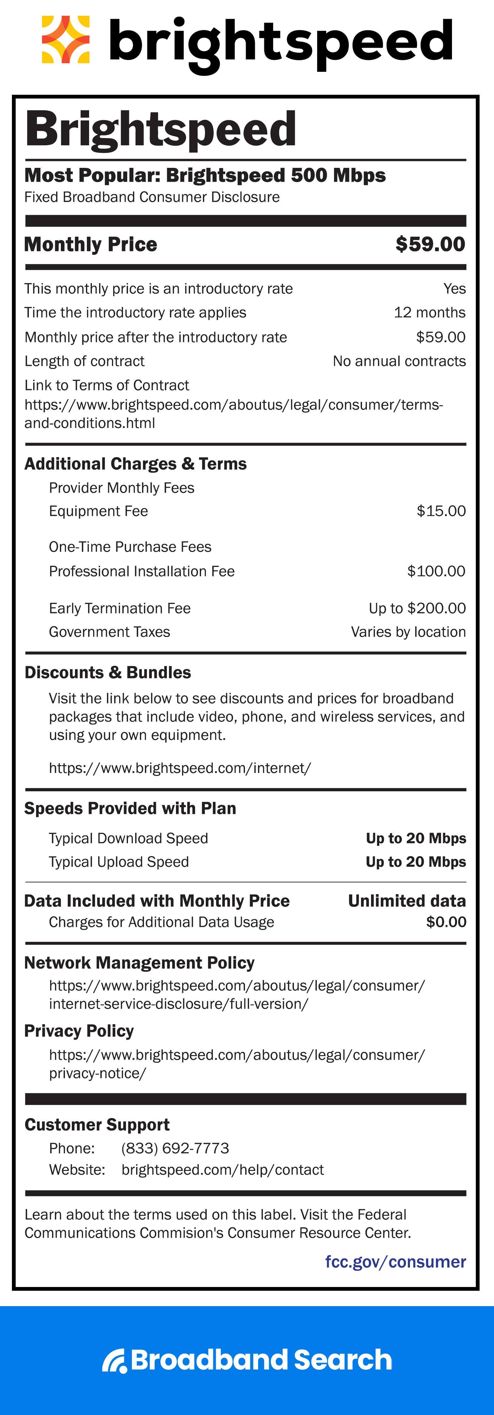 FCC's Broadband Facts Labels - BroadbandSearch